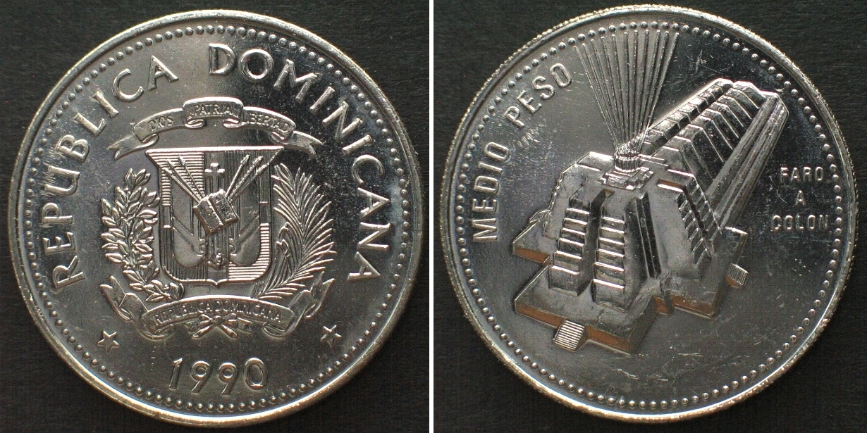 DOMINIKANISCHE REPUBLIK 1/2 Peso 1990, LEUCHTTURM IN COLON unz- | MA-Shops