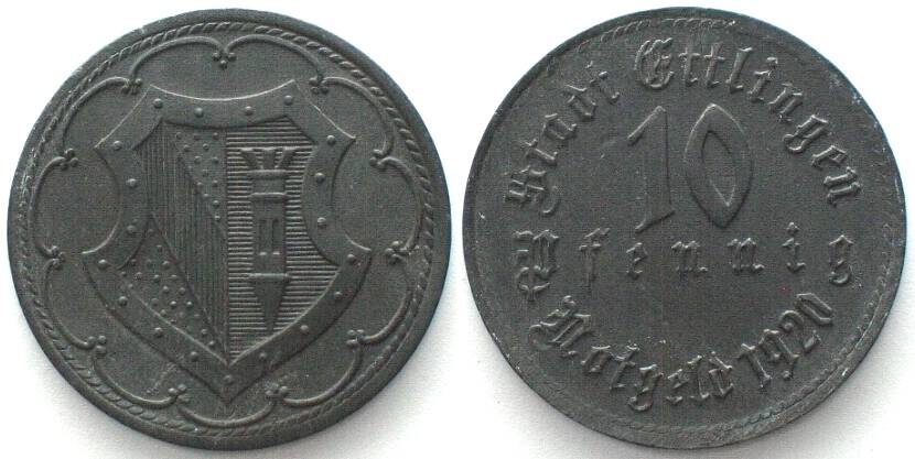 Ettlingen (Bayern) ETTLINGEN (Baden) 10 Pfennig 1920, Zink unz | MA-Shops