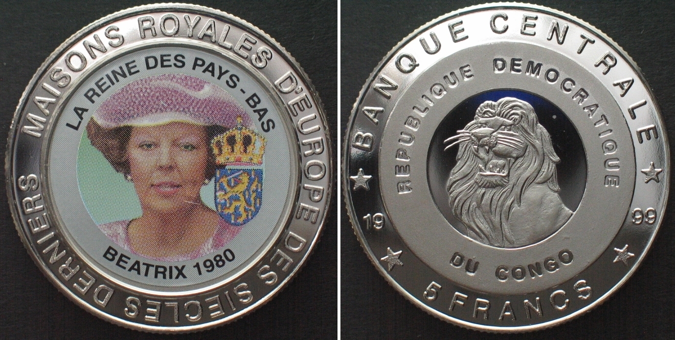 Kongo - Kinshasa KONGO 5 Francs 1999 Beatrix EUROP. KÖNIGSHÄUSER Ku-Ni ...