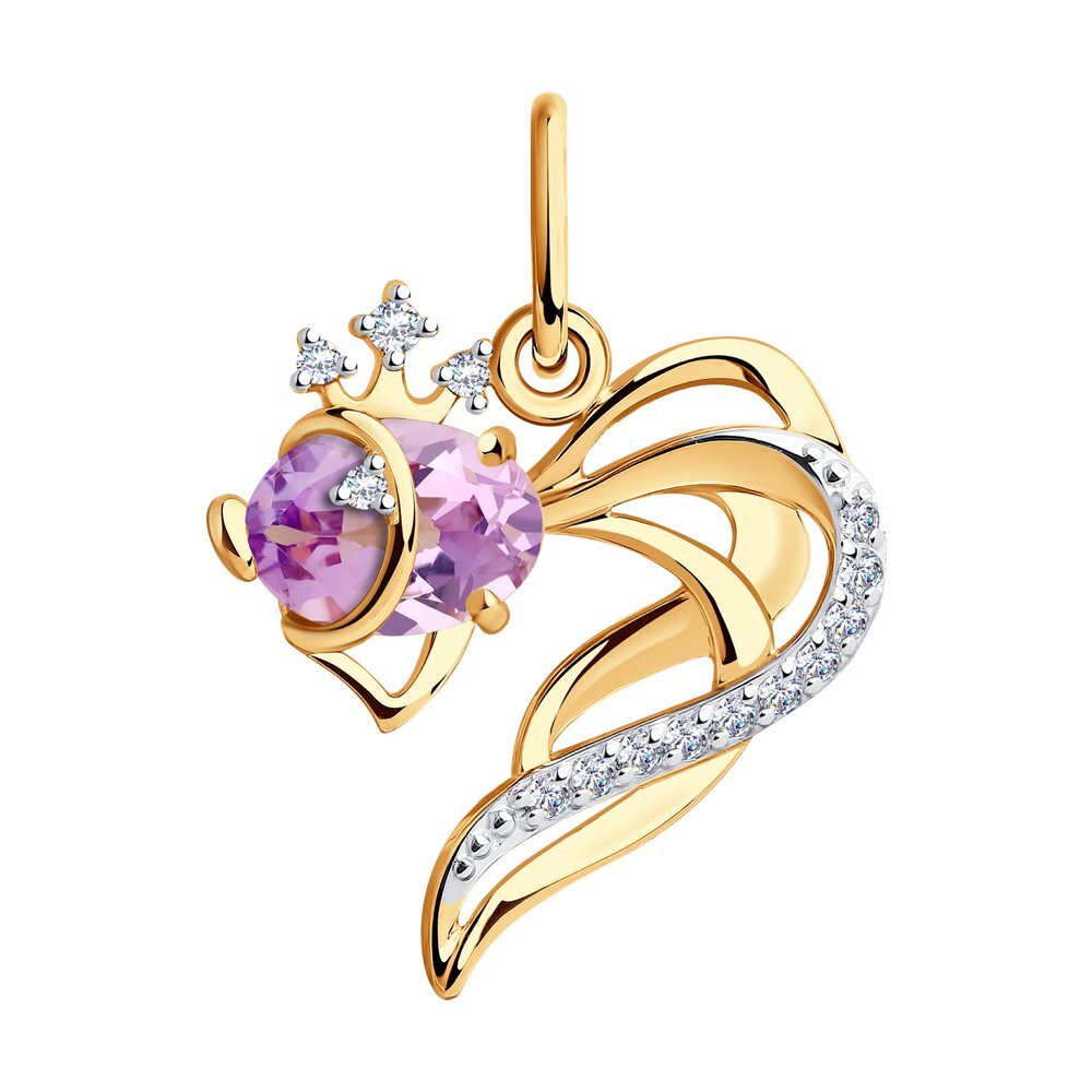 Fisch-Anhänger in Gold mit Amethyst ungetragene | MA-Shops
