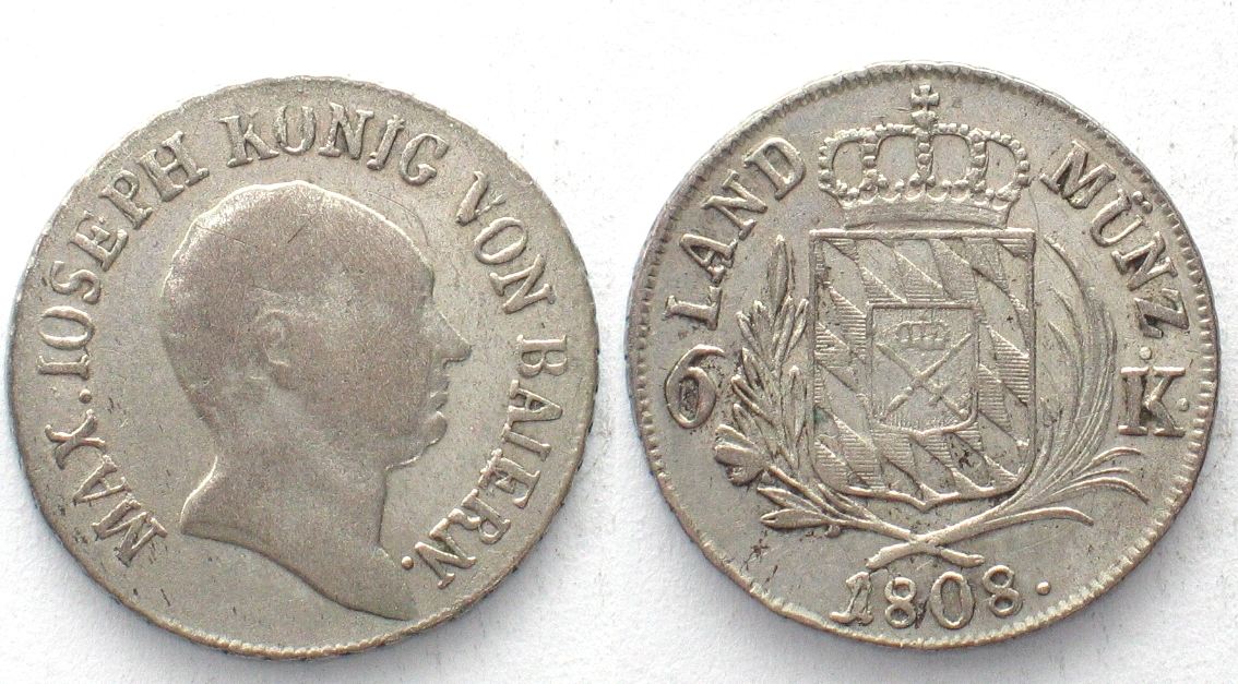 BAYERN 6 Kreuzer 1808 MAXIMILIAN I. JOSEPH Silber ERHALTUNG! vz | MA-Shops