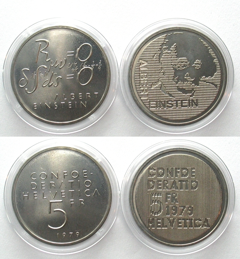 Schweiz EIDGENOSSENSCHAFT 2 x 5 Franken 1979 Formel & Portrait ALBERT EINSTEIN PP | MA-Shops