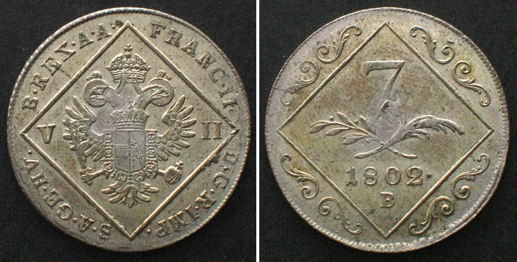 Haus Habsburg RDR 7 Kreuzer 1802 B, FRANZ II. Silber ERHALTUNG!!! unz | MA-Shops