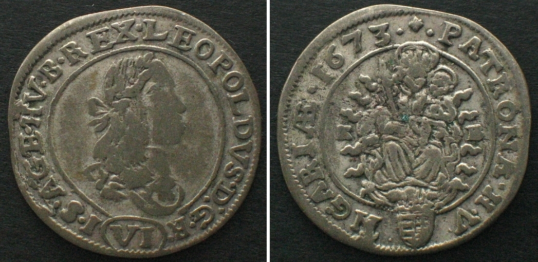 Haus Habsburg RDR - UNGARN 6 Kreuzer 1673 KB, Madonna LEOPOLD I. Silber ss | MA-Shops