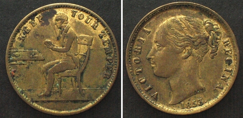 British Tokens KEEP YOUR TEMPER 1853 Brass counter gaming token ...