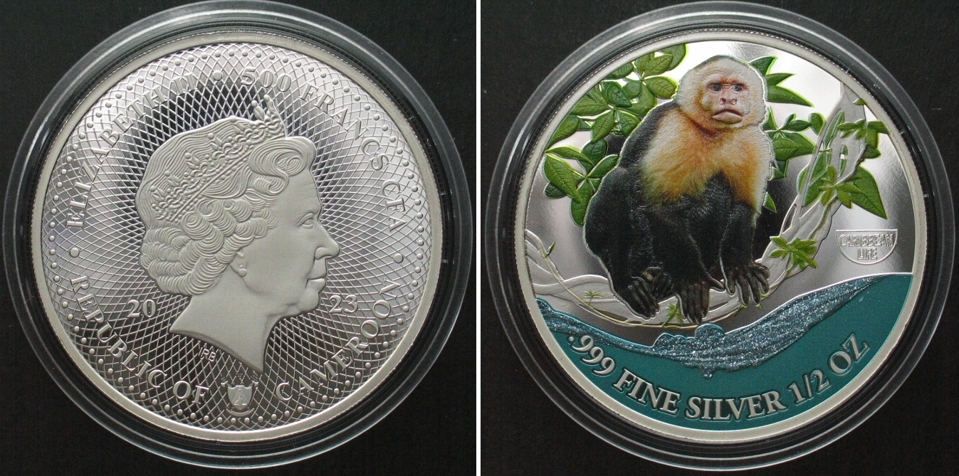 KAMERUN 500 Francs 2023 Kapuzineraffe CARIBBEAN LIFE Silber RHODIUM PP ...