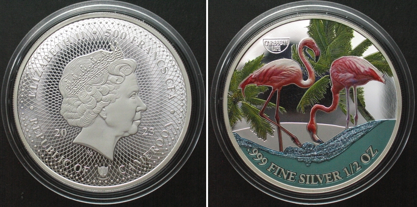 KAMERUN 500 Francs 2023 Flamingo CARIBBEAN LIFE Silber RHODIUM PP | MA ...