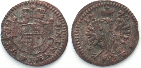 BRANDENBURG-BAYREUTH Pfennig 1770 CHRISTIAN FRIEDRICH KARL ALEXANDER ...