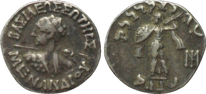 Baktrien -155/-130 BACTRIA. Menander I Soter (155-130 BC), AR Drachm ...