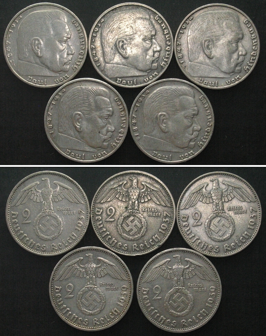 Deutschland - Drittes Reich 1937-1939 DRITTES REICH 5 x 2 Mark, 1937 A ...