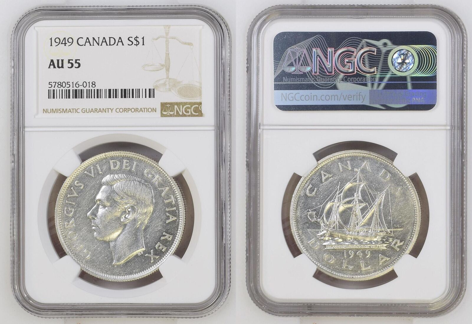 CANADA S$1 KANADA 1 Dollar 1949 JOHN CABOT & NEWFOUNDLAND Silber NGC AU ...