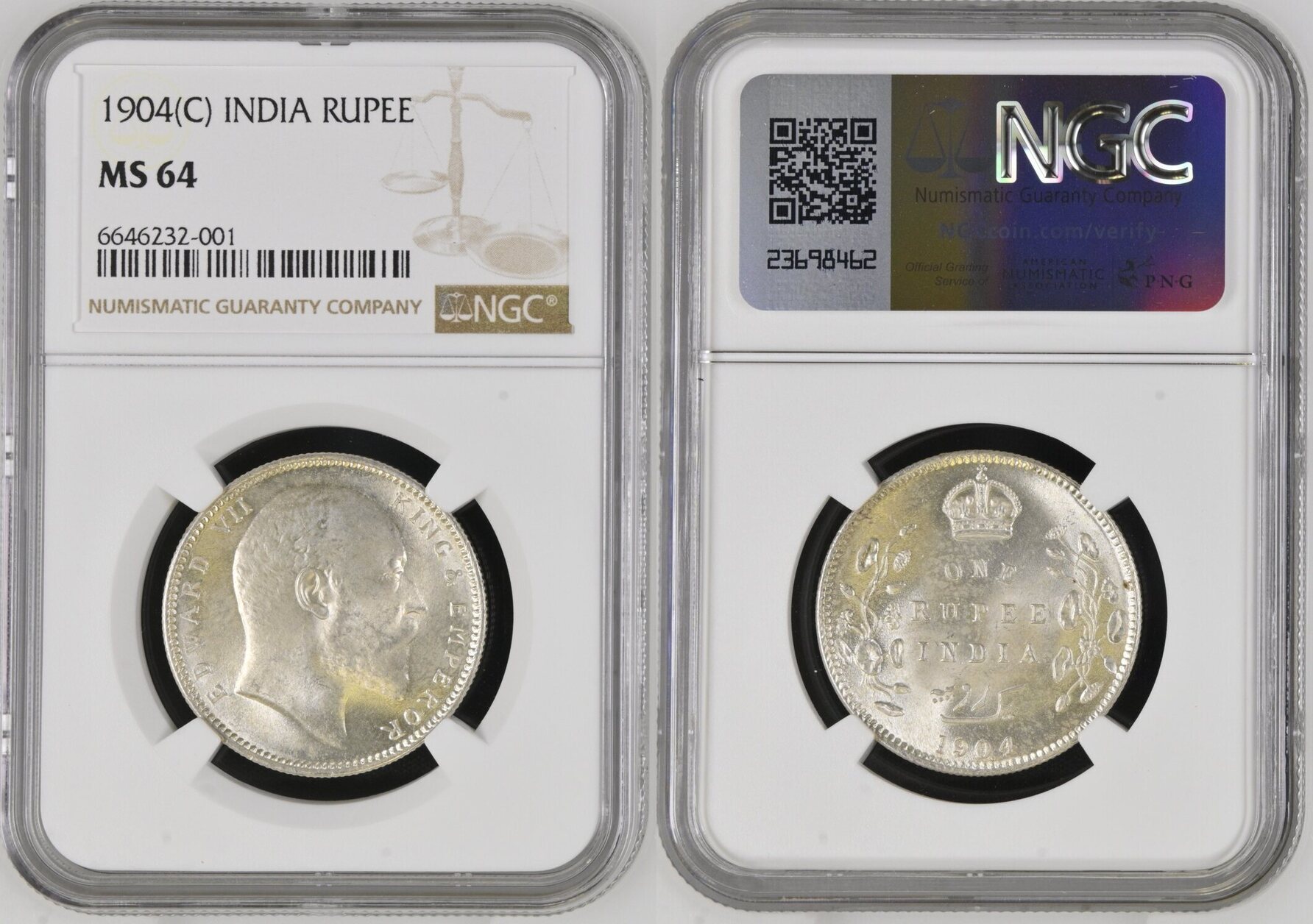 1904(C) INDIA-BRITISH. 1 Rupee 1904 (C) Calcutta mint, Edward VII, silver, NGC MS 64 | MA-Shops
