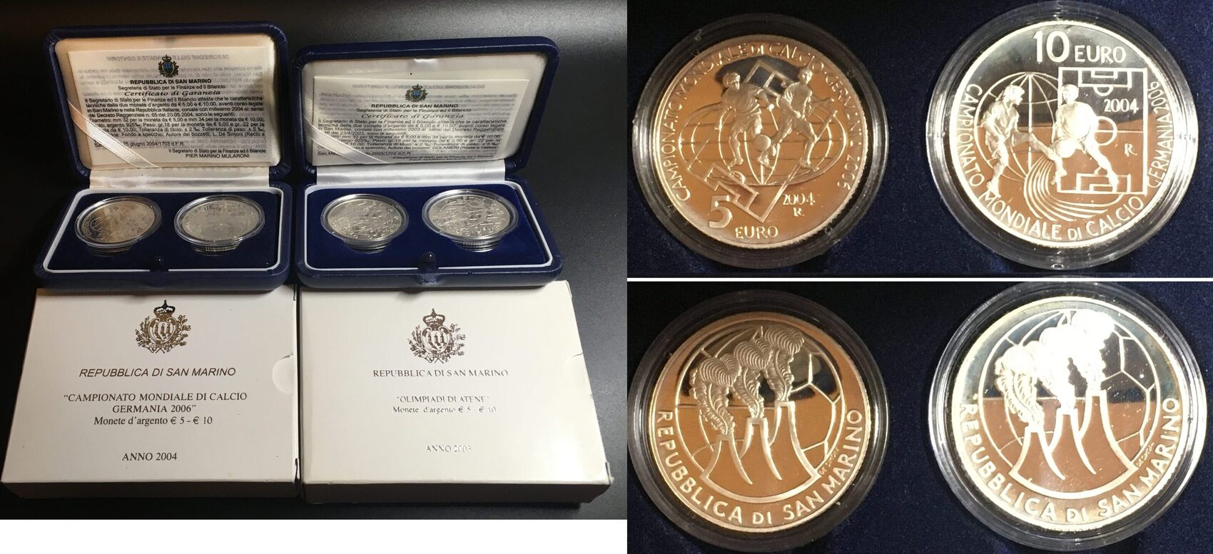 2003-2004 SAN MARINO Satz OLYMPIA 2003 & Satz FUSSBALL WM 2004, Silber ...