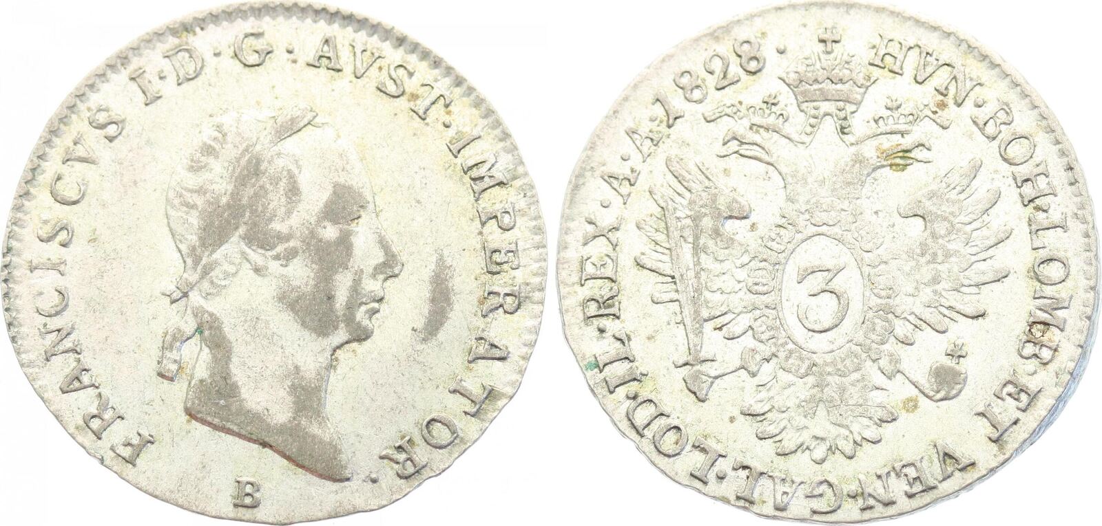 Haus Habsburg 3 Kreuzer 1828 B Franz II.(I.) 1792-1835. Sehr schön | MA-Shops