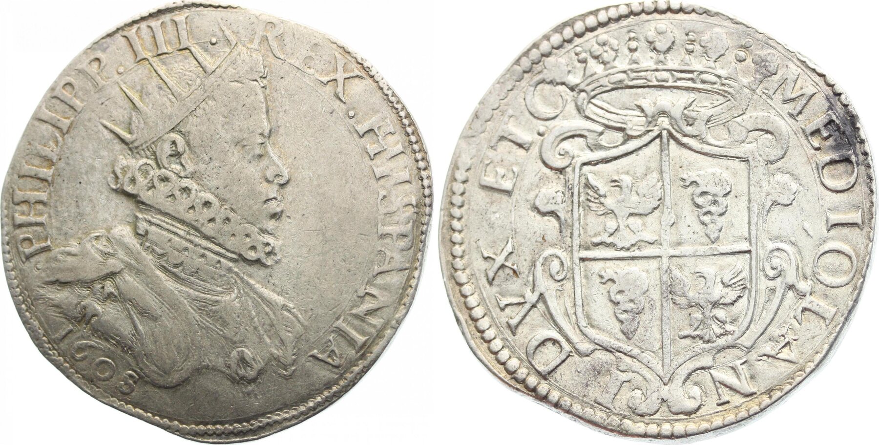 Italien-Mailand Dukatone 1608 Philipp III. 1598-1621. Sehr schön | MA-Shops