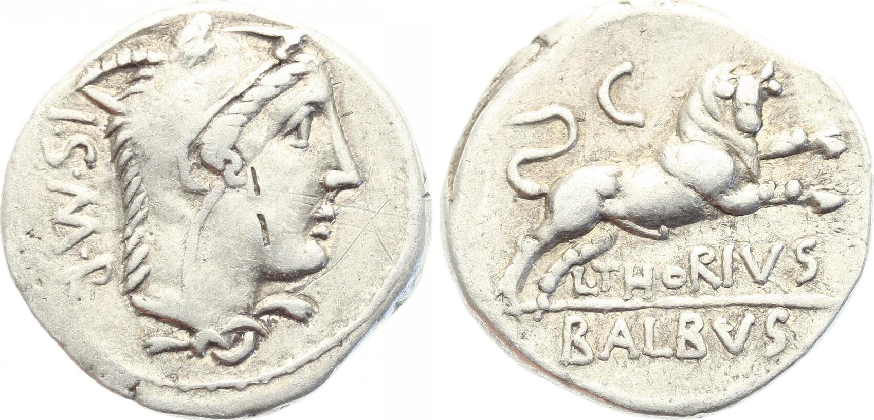 Römische Republik Denar L.Thorius Balbus 104 v.Chr.. Kleine Kratzer ...