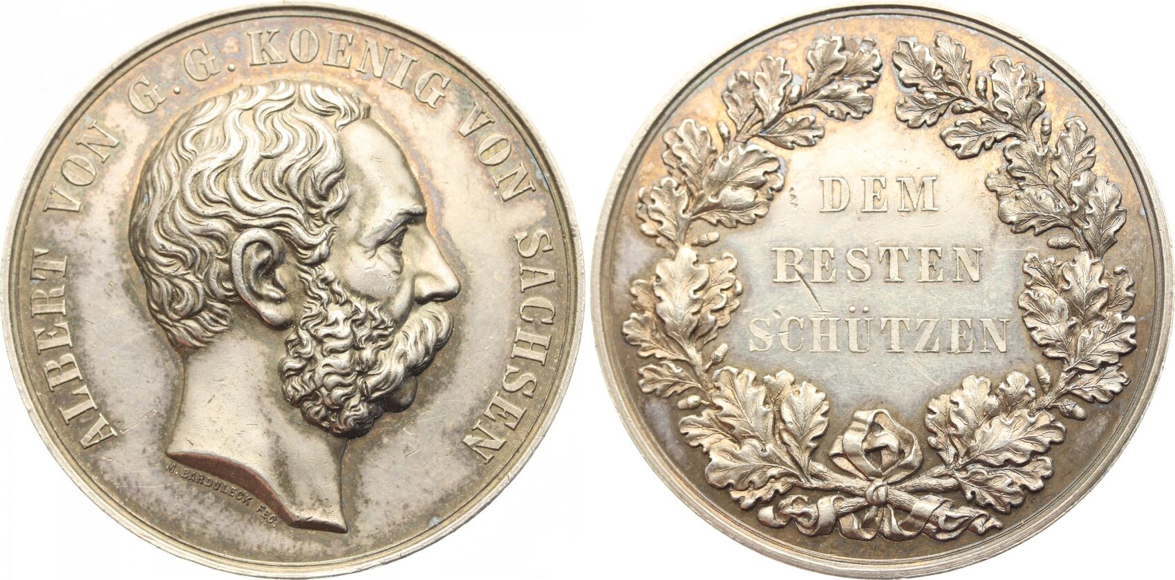 Sachsen Silbermedaille Albert 1873-1902. Schöne Patina, kleine Kratzer ...