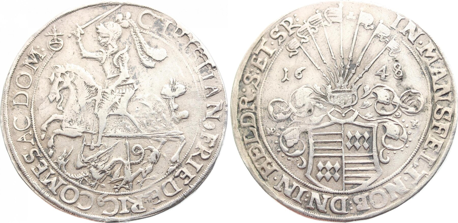 Mansfeld-eigentliche hinterortische Linie Taler 1648 HP Christian Friedrich 1641-1665. Leicht ...