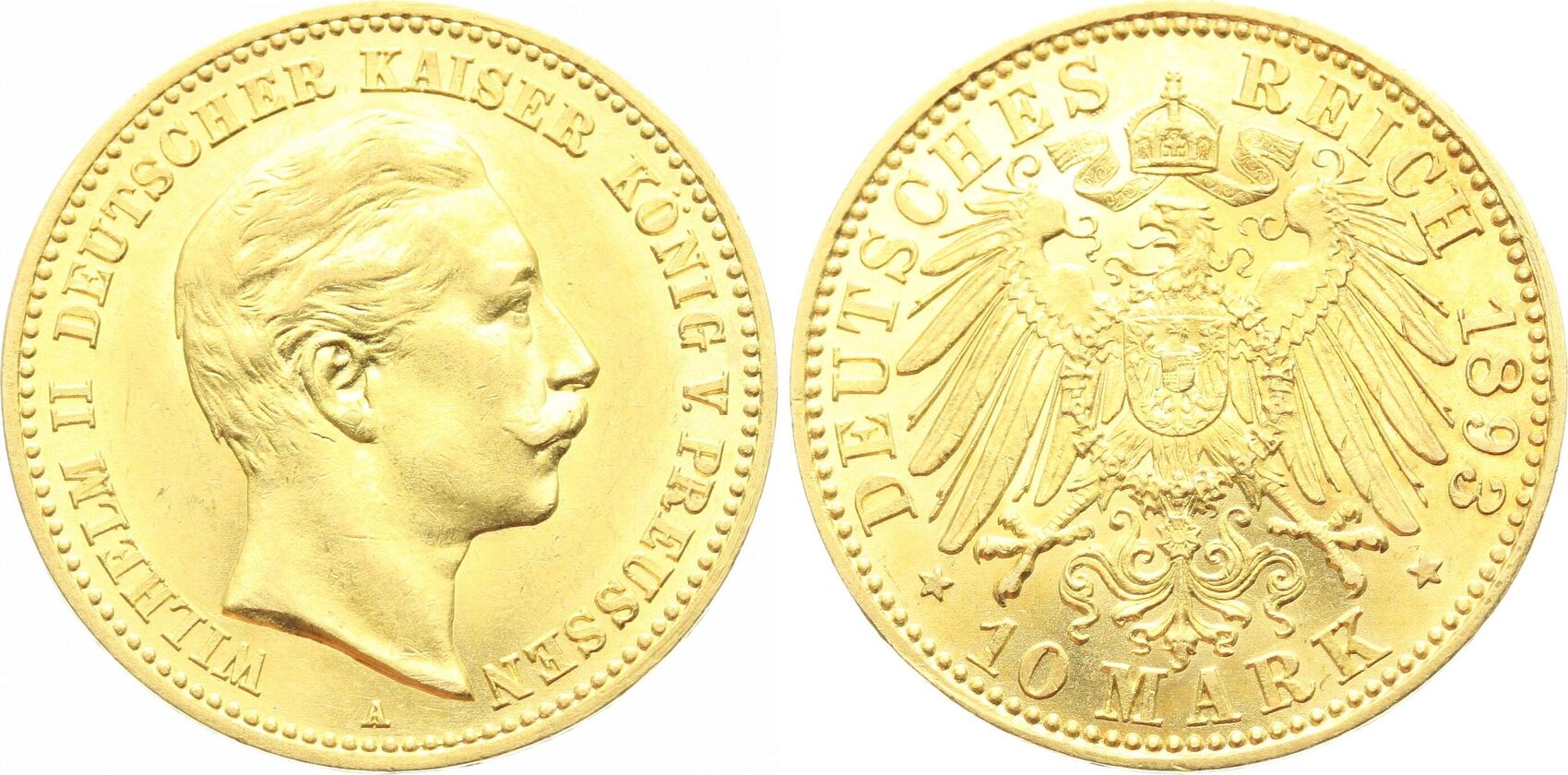 Preußen 10 Mark Gold 1893 A Wilhelm II. 1888-1918. winz. Kratzer ...