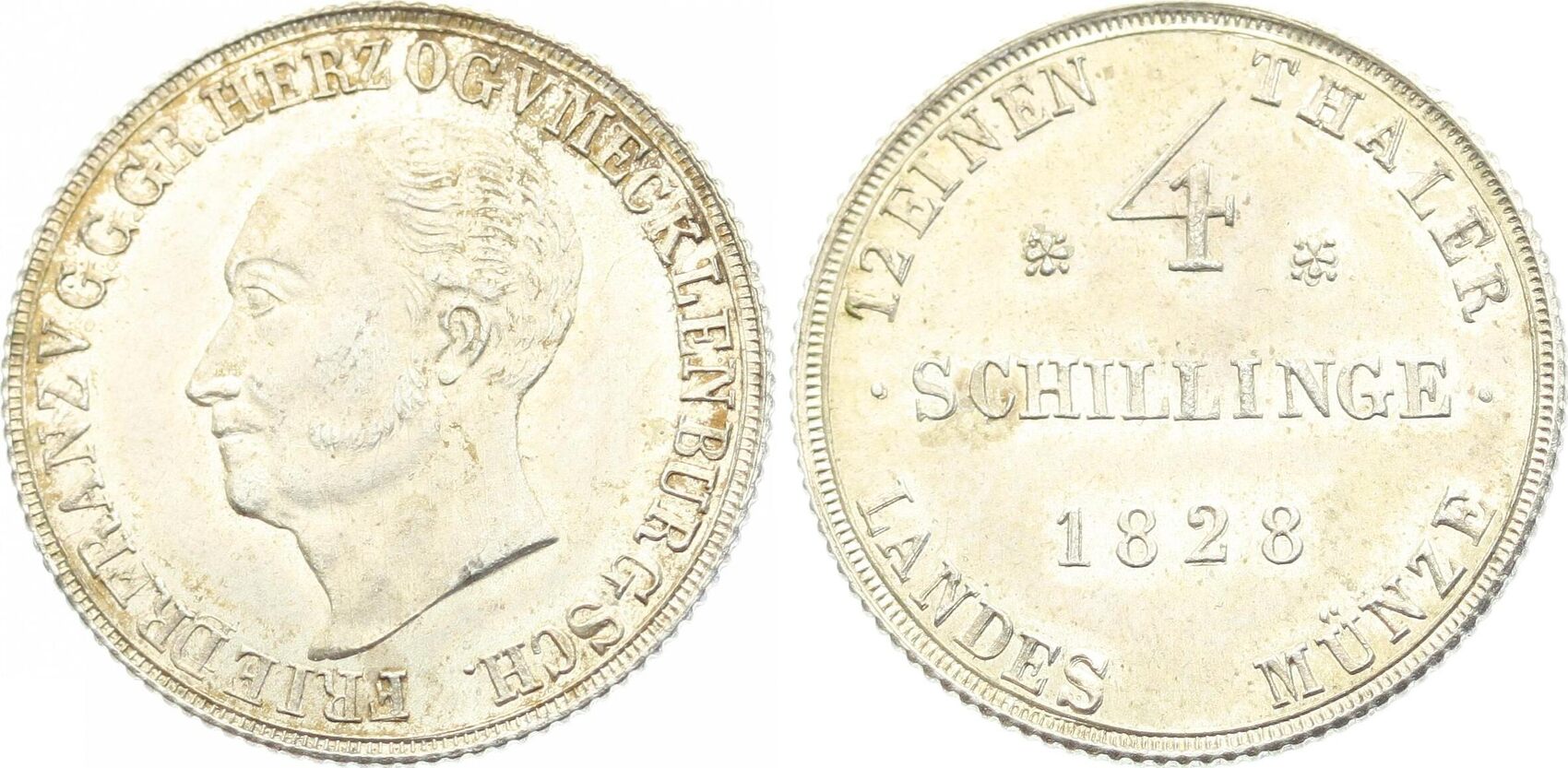 Mecklenburg-Schwerin 4 Schilling 1828 Friedrich Franz I. 1785-1837. Schöne Patina, ganz min ...