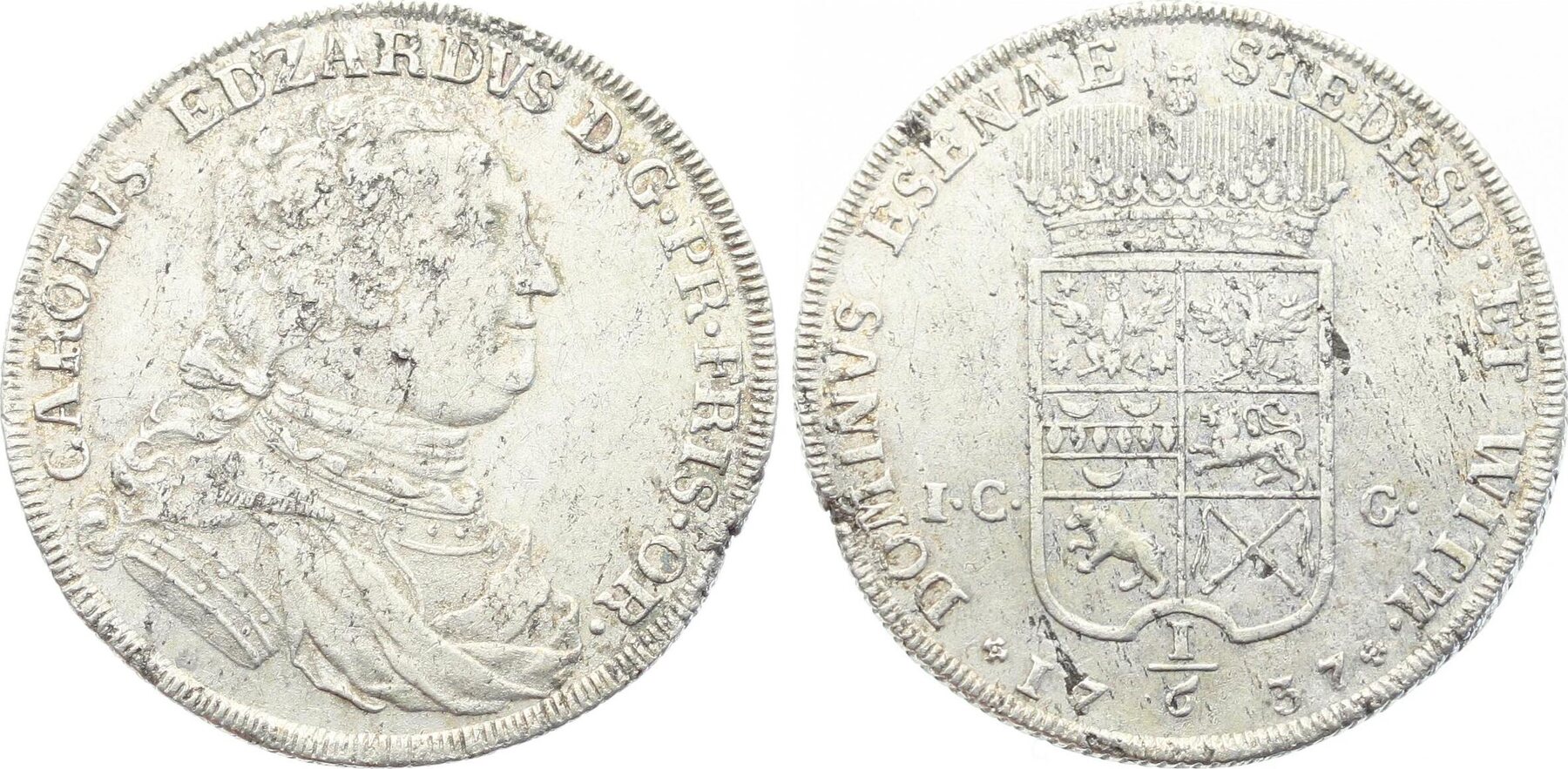 Ostfriesland 1/6 Taler 1737 Karl Edzard 1734-1744. Üblich schlechter ...