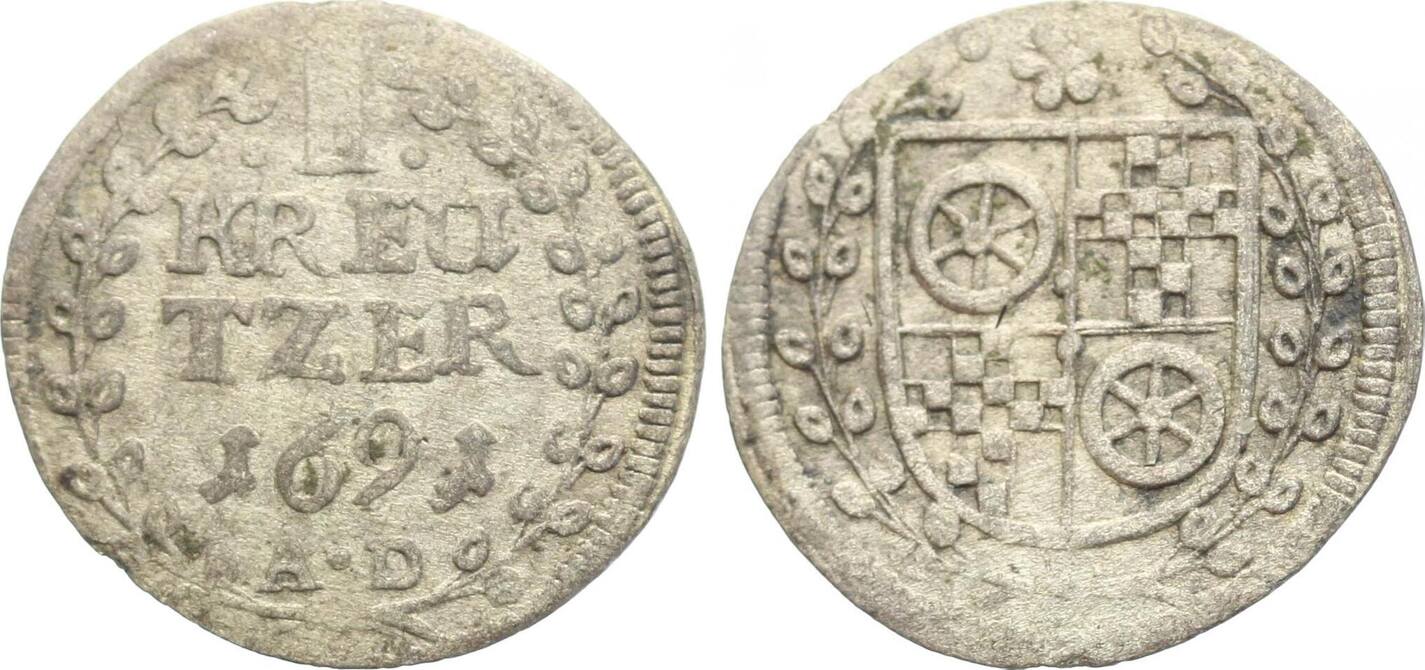 Mainz-Erzbistum 1 Kreuzer 1691 AD Anselm Franz von Ingelheim 1679-1695 ...