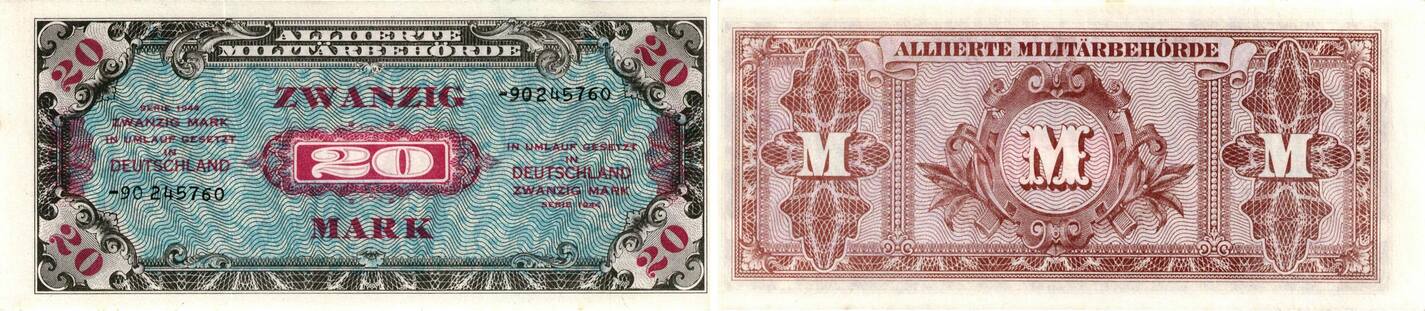 Allgemein 20 Mark Alliierte Besatzung 1944. Fast kassenfrisch | MA-Shops
