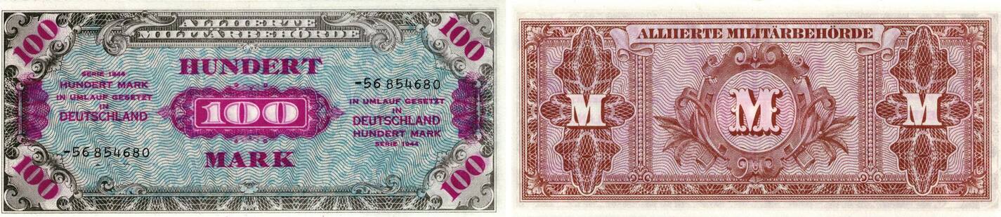 Allgemein 100 Mark Alliierte Besatzung 1944. Fast kassenfrisch | MA-Shops