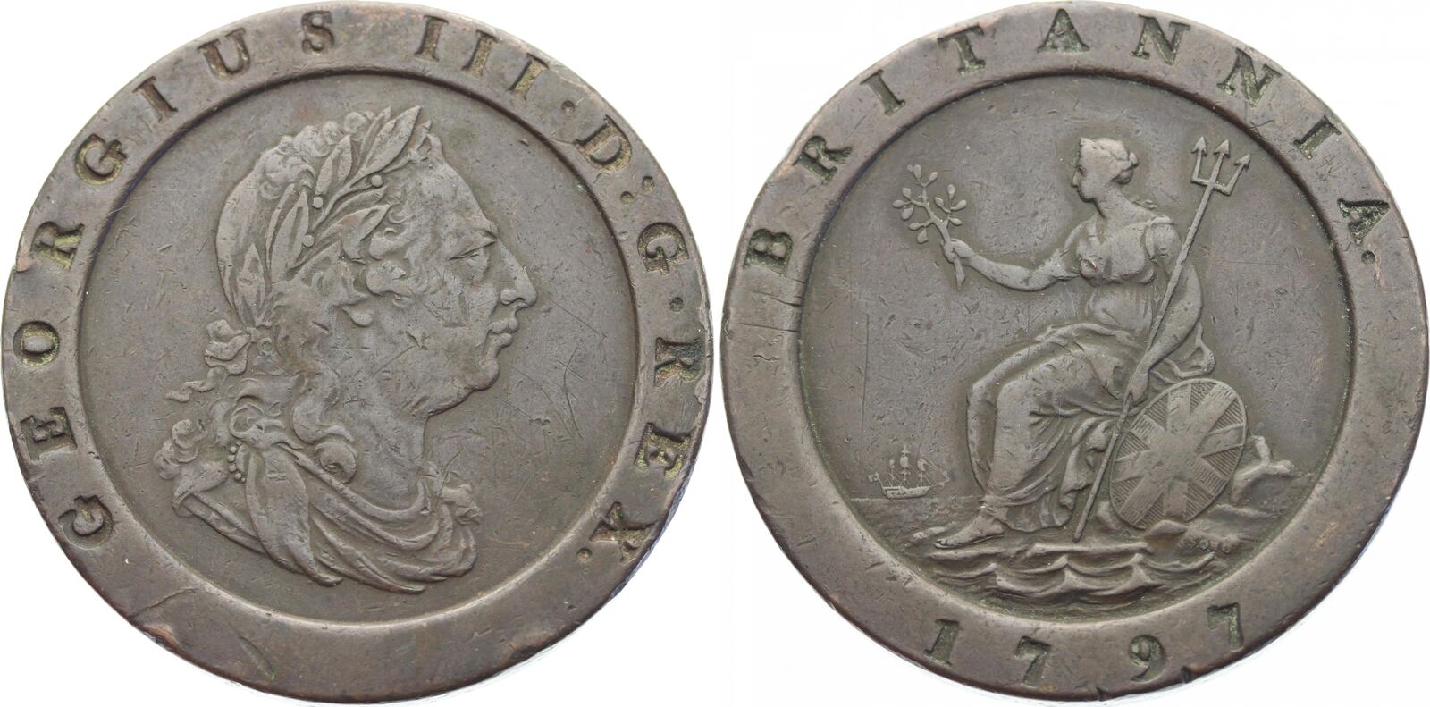 Großbritannien Cu 2 Pence, sogenanntes Karrenrad 1797 George III. 1760 ...