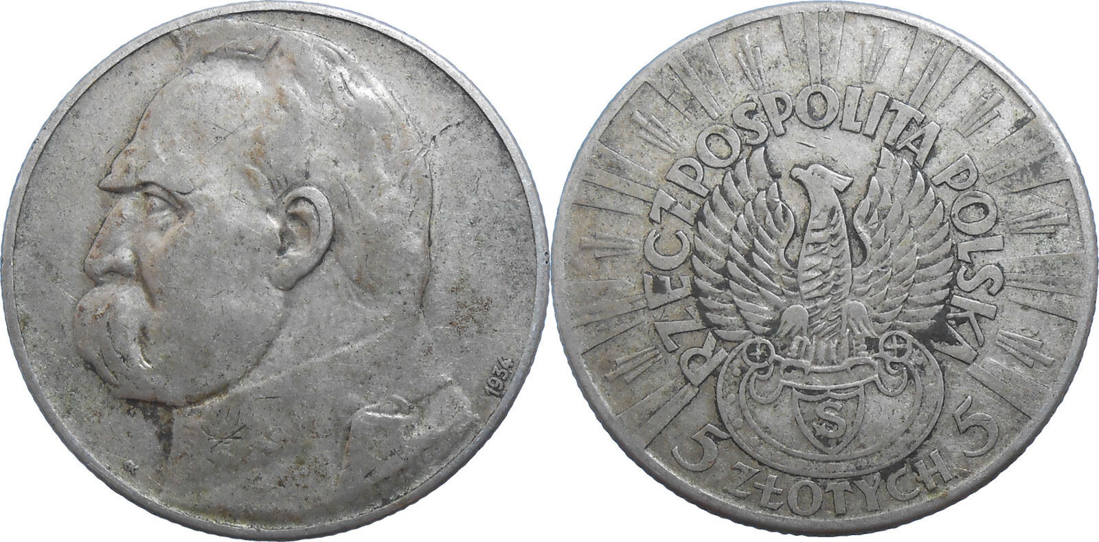 Poland 5 Zloty 1934 Josepf Pilsudski - Rifle Corps VF | MA-Shops