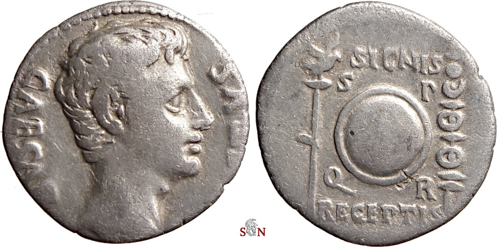 Augustus Denarius - SIGNIS RECEPTIS - Aquila & Signum - RIC 86 a | MA-Shops