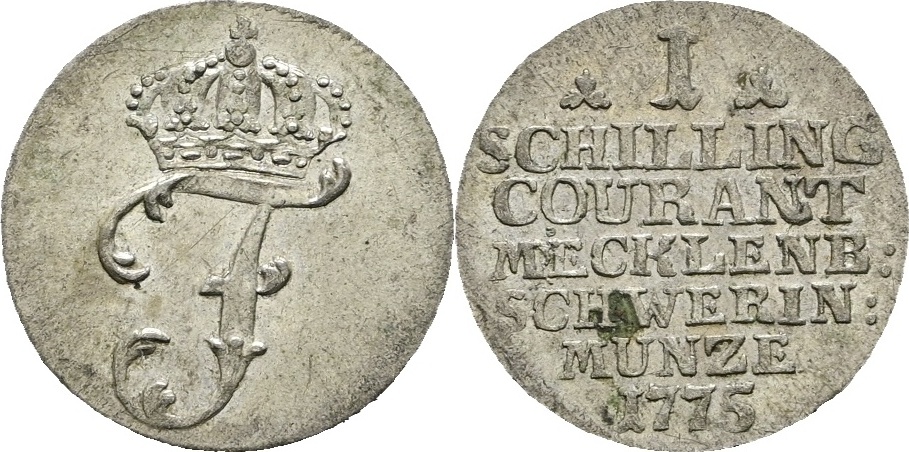 Mecklenburg-Schwerin Schilling 1775 Friedrich 1756-1785 vorzüglich-Stempelglanz | MA-Shops