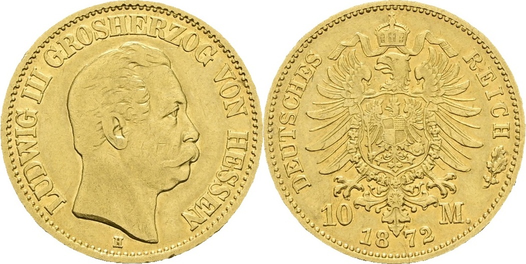 Hessen 10 Mark 1872 H Ludwig III. 1848-1877 selten, schön-sehr schön ...