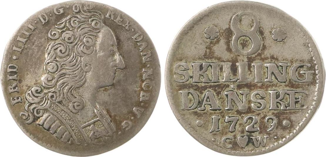 Dänemark 8 Skilling 1729 CW Frederik IV. 1699-1730. Sehr schön | MA-Shops