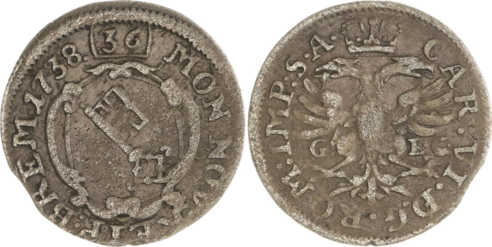 Bremen, Stadt 2 Grote 1738 Äußerst seltener Jahrgang. Sehr schön | MA-Shops