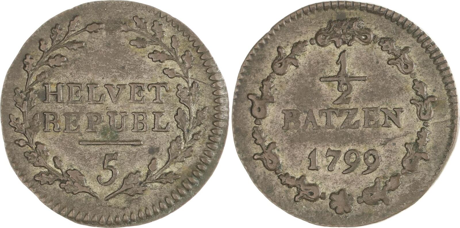 Schweiz-Helvetische Republik 1/2 Batzen 1799 Sehr schön + | MA-Shops