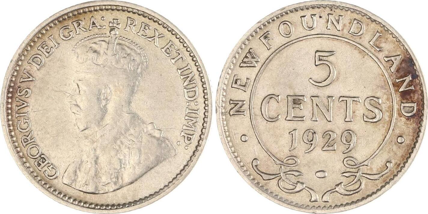 Kanada-Newfoundland 5 Cents 1929 George V. 1910-1936. Sehr schön + | MA-Shops