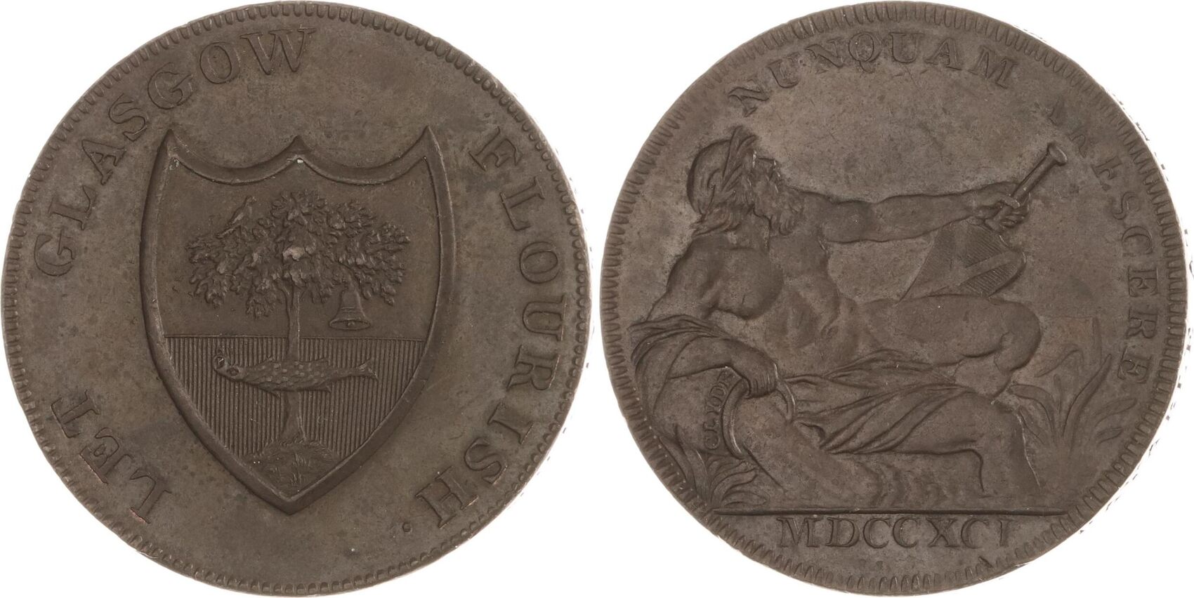 Großbritannien-Schottland Lanarkshire. Glasgow. Cu Halfpenny 1791 Token ...