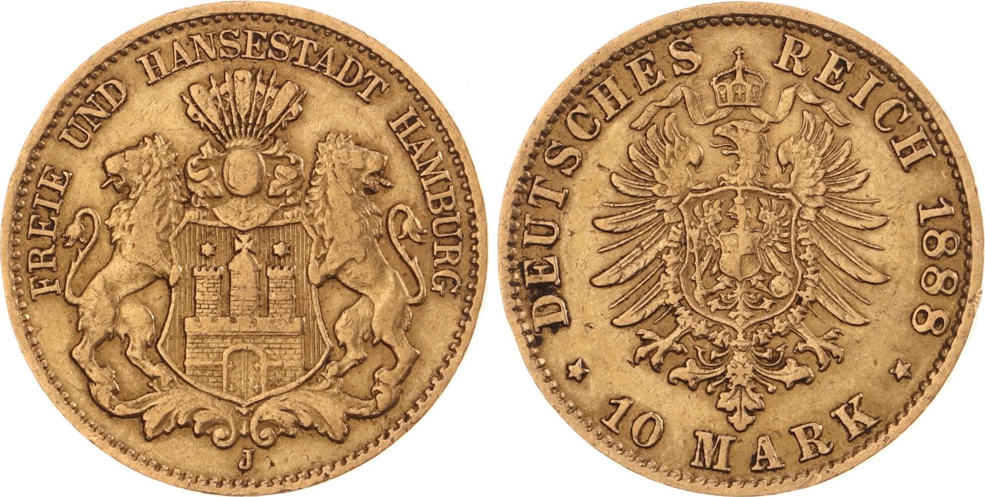Hamburg 10 Mark Gold 1888 J Sehr schön + | MA-Shops