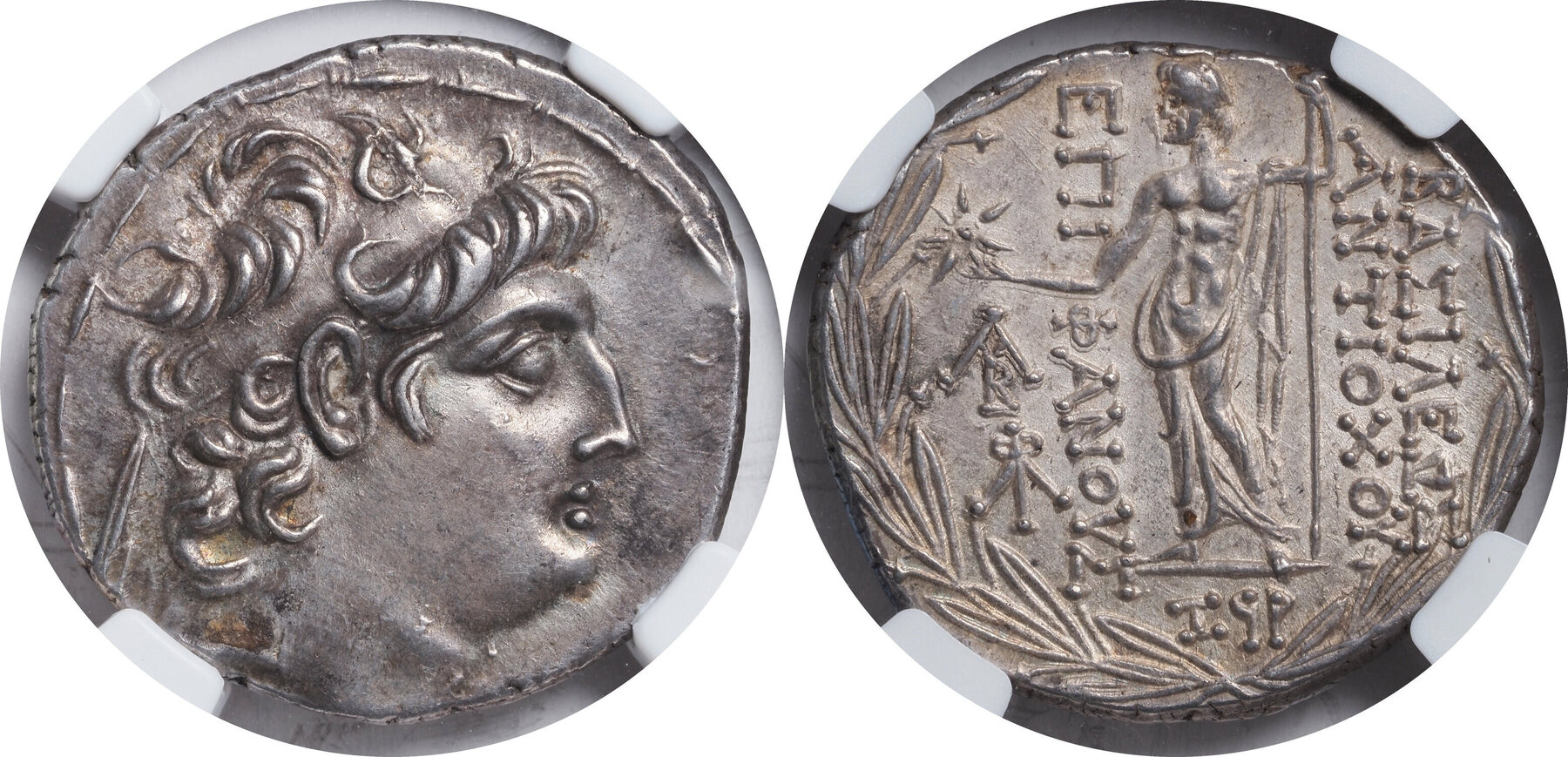 SELEUCID KINGDOM Antiochus VIII, 121-96 BC AR Tetradrachm Coin. NGC AU | MA-Shops