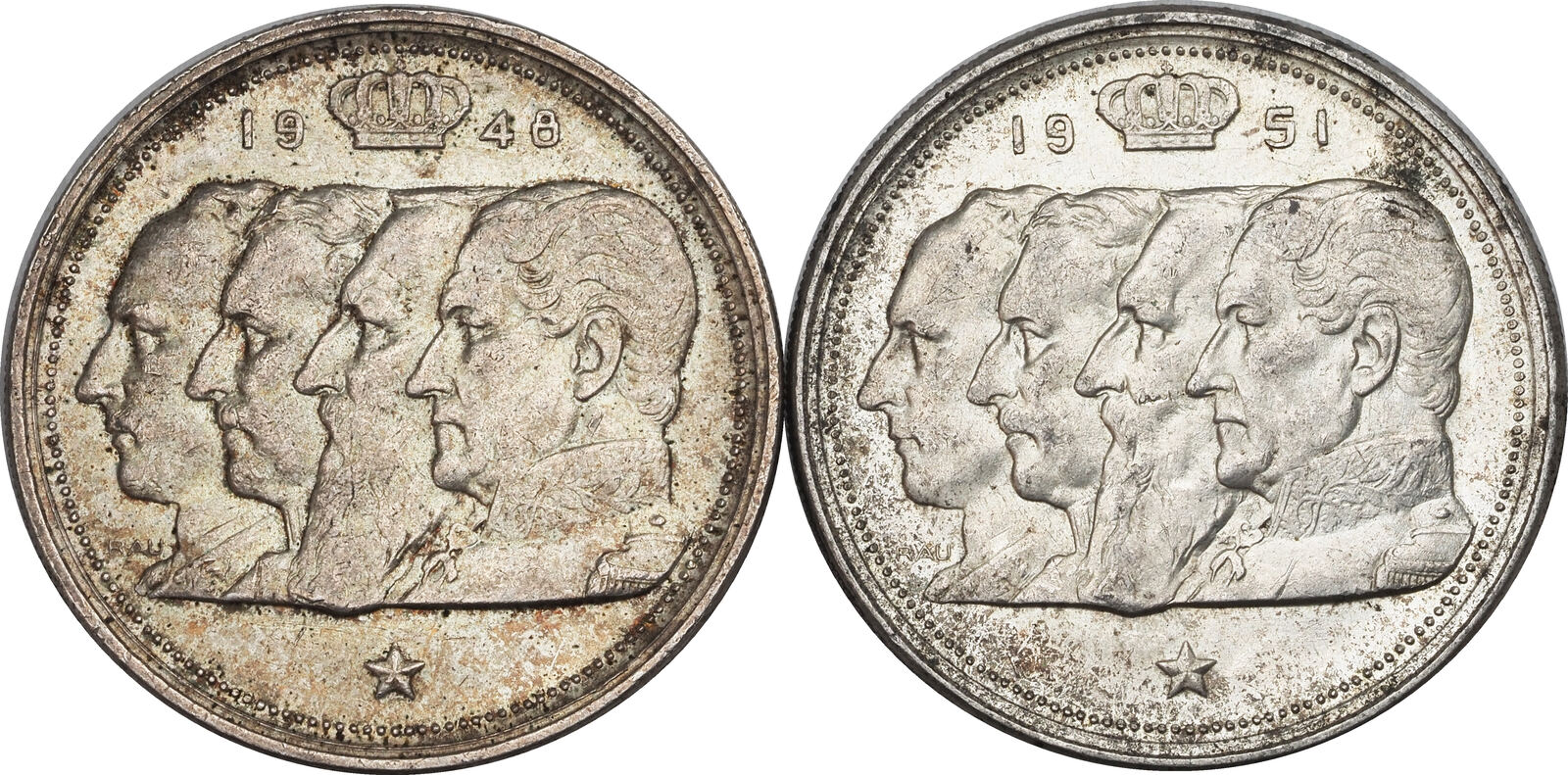FRANCE 100 Fr. (2pcs!) 1948/1951, Leopold III. French & Dutch type Set ...