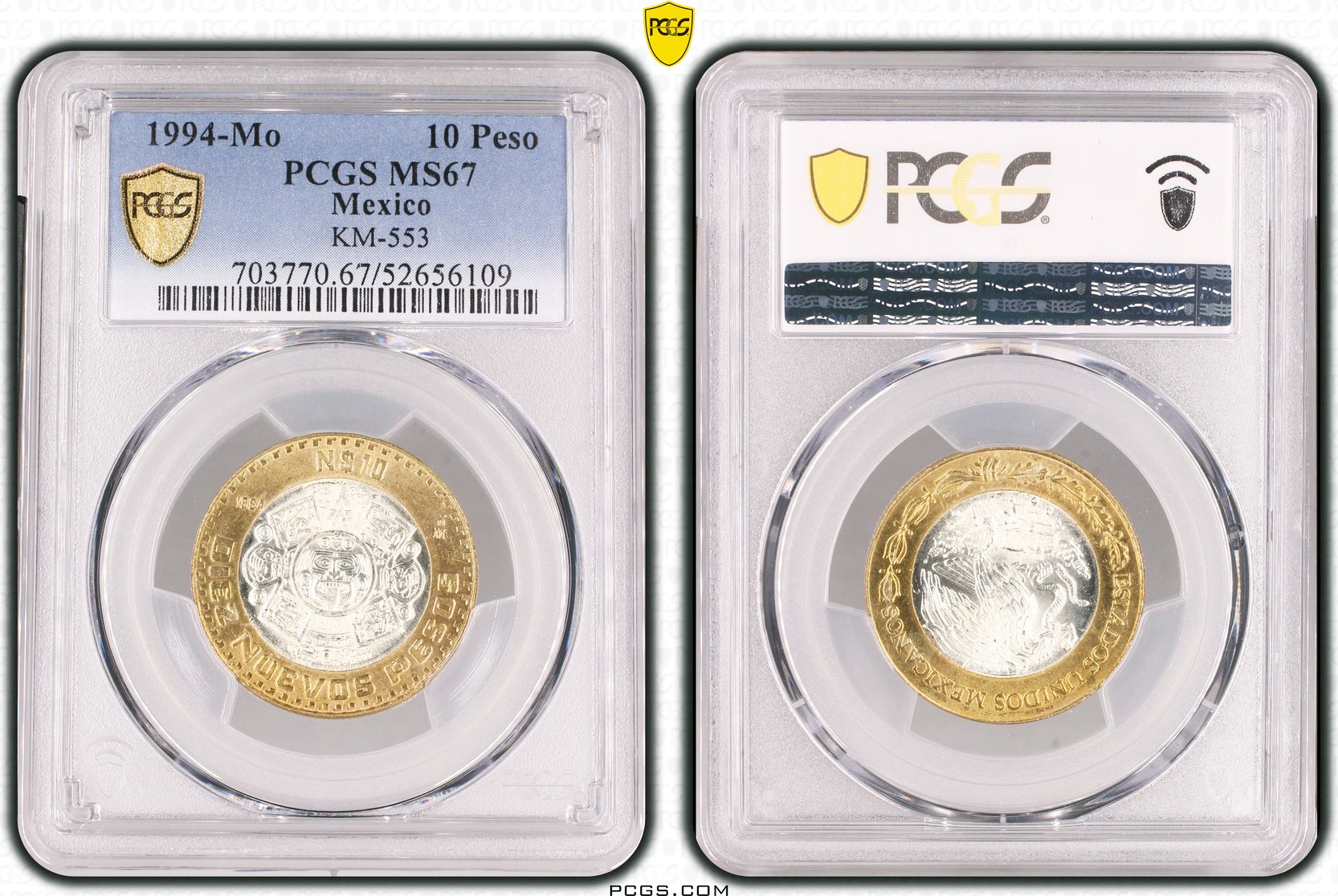 Mexico 10 Nuevos Pesos (1/8 Oz) 1994 Sun Stone. High Grade w. Low ...