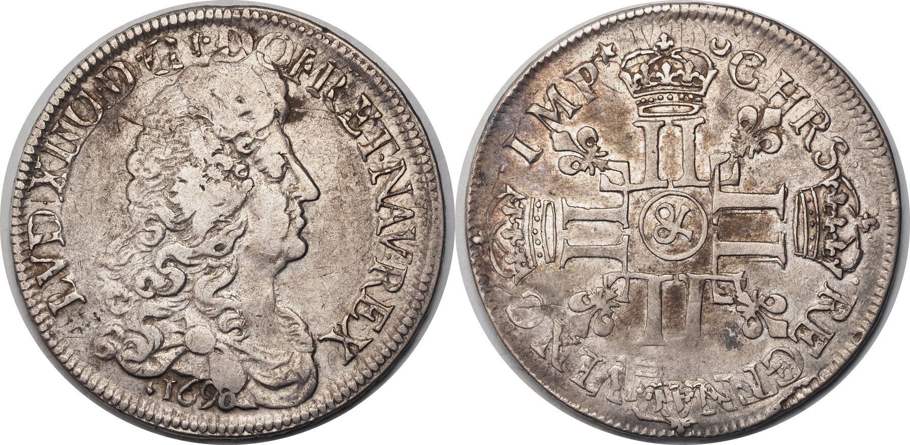 FRANCE 1690 & Louis XIV. Silver Ecu (aux huit L) Coin. Aix mint! Sehr ...