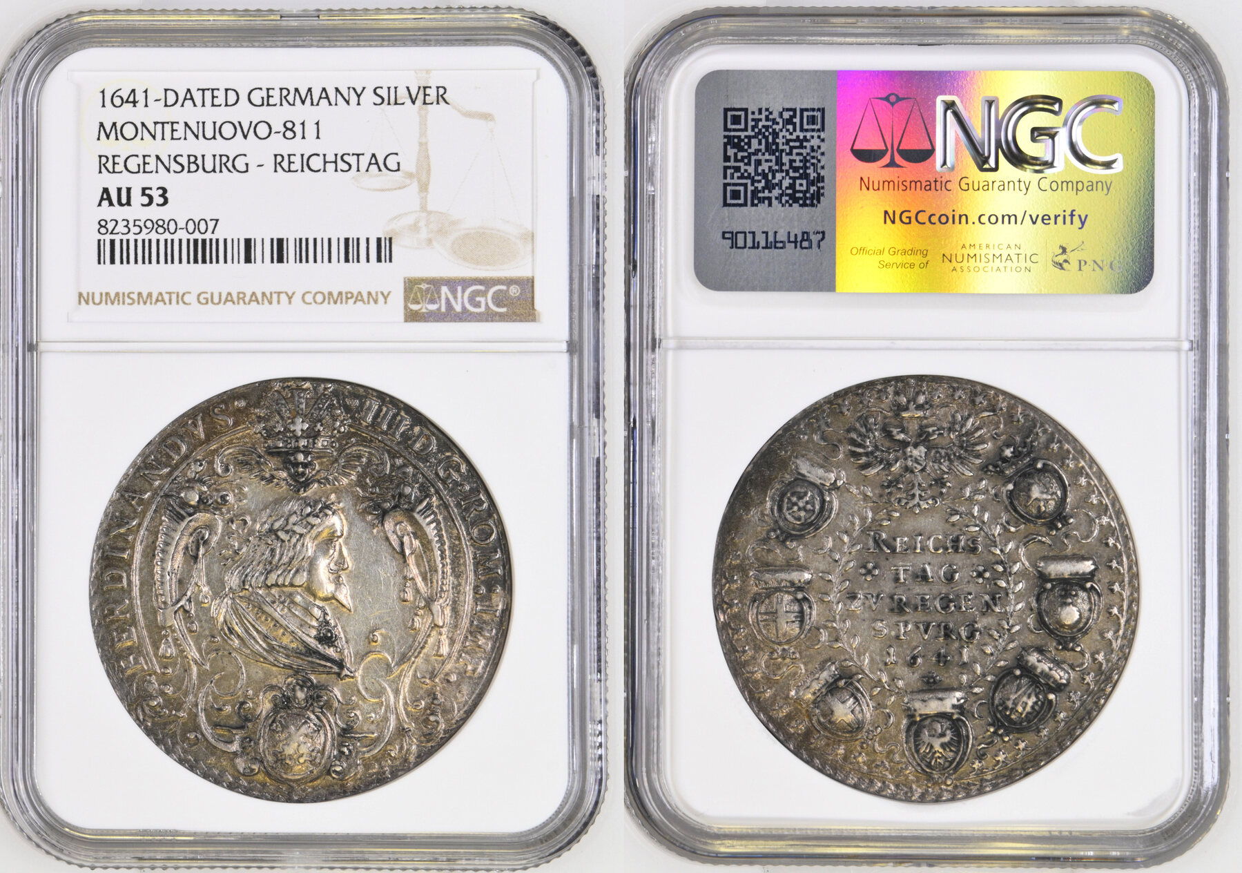 GERMANY 1641 Ferdinand III. Silver Reichstag Schautaler Medal. NGC AU53 | MA-Shops