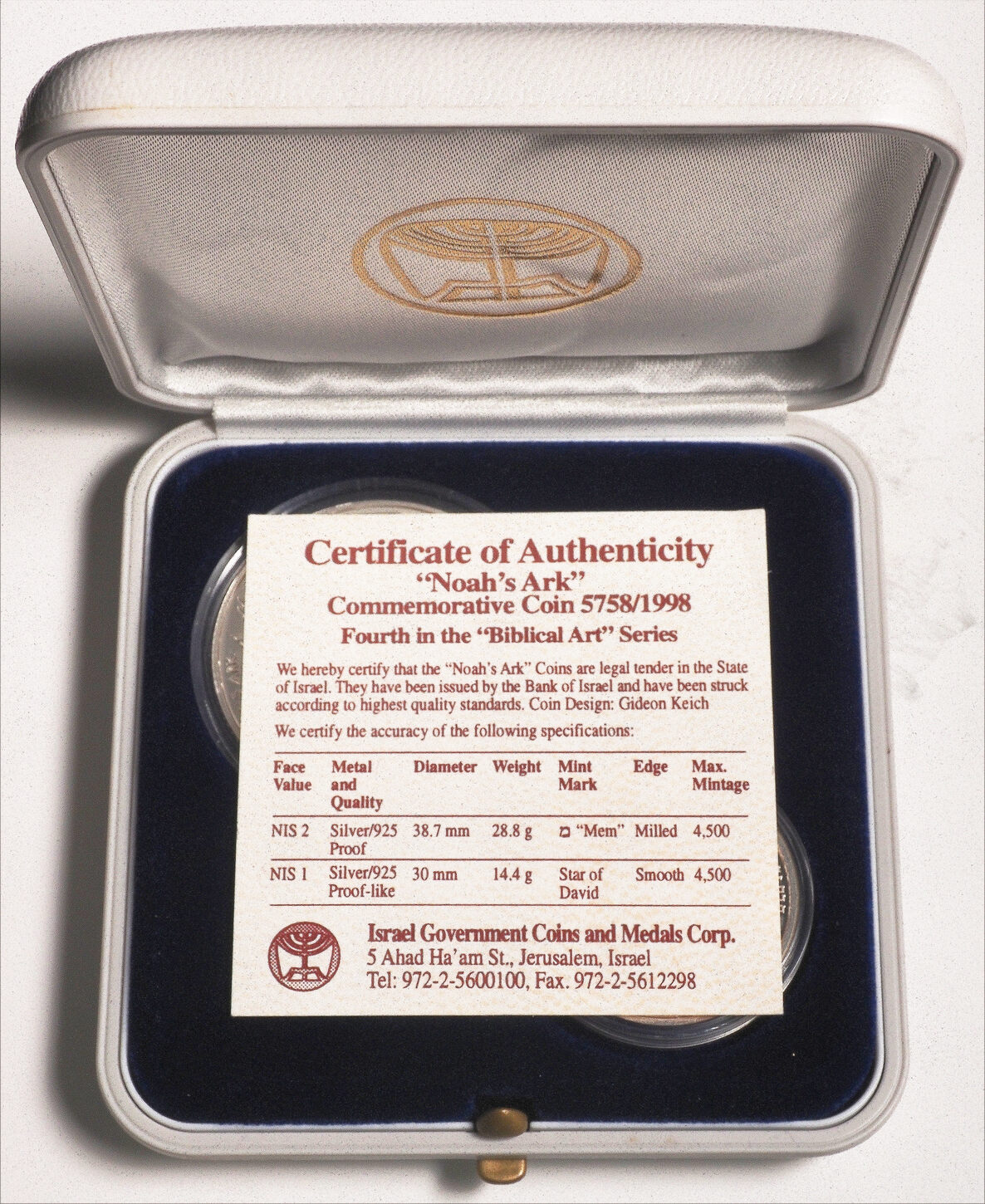 Isreal Proof Set of 2 Coins 1998 Silver New Sheqel & 2 New Sheqalim ...