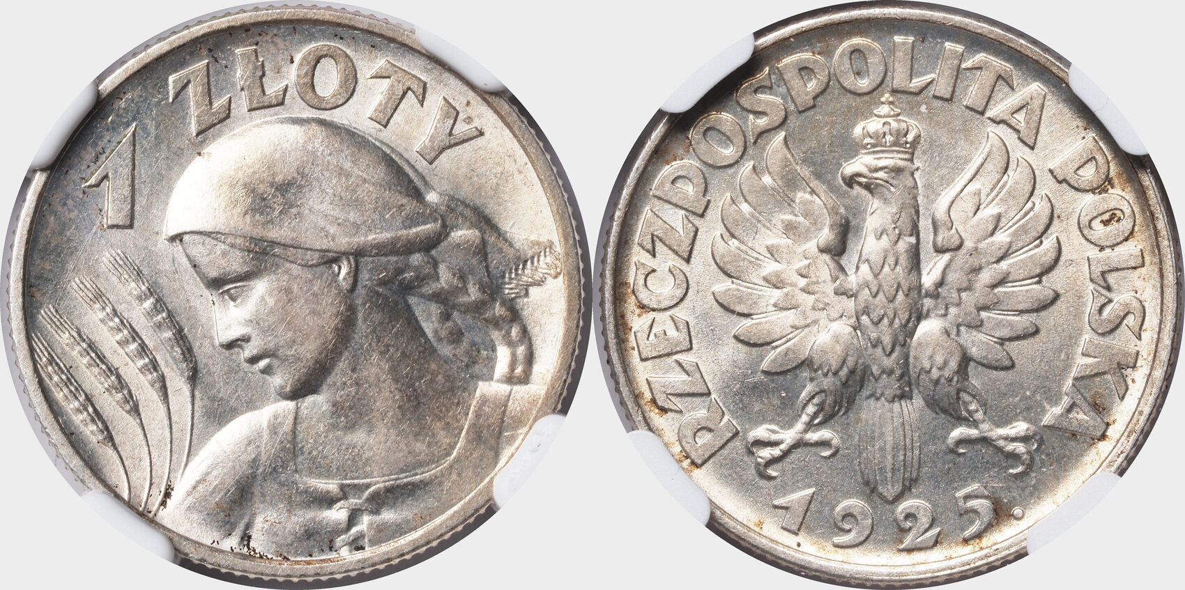 POLAND 1925 Silver 1 Zloty Coin. London mint. NGC MS61 | MA-Shops
