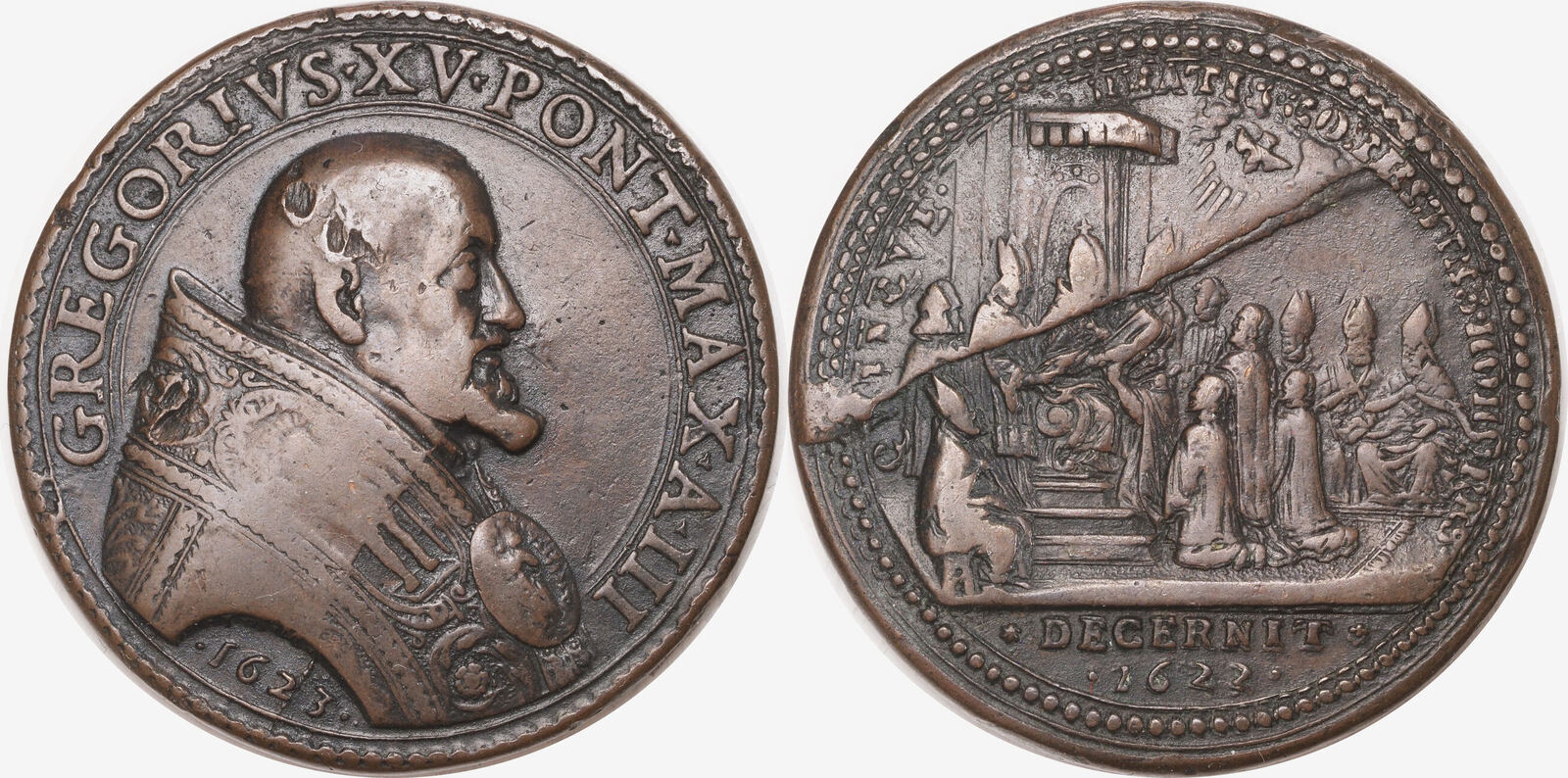 VATICAN 1623/1622 Pope Gregory XV. Bronze Medal. Canonization of 5 ...