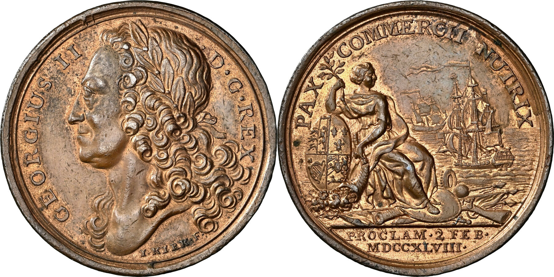 Great Britain 1748 George II. Bronze Medal. Peace of Aix-La-Chapelle ...