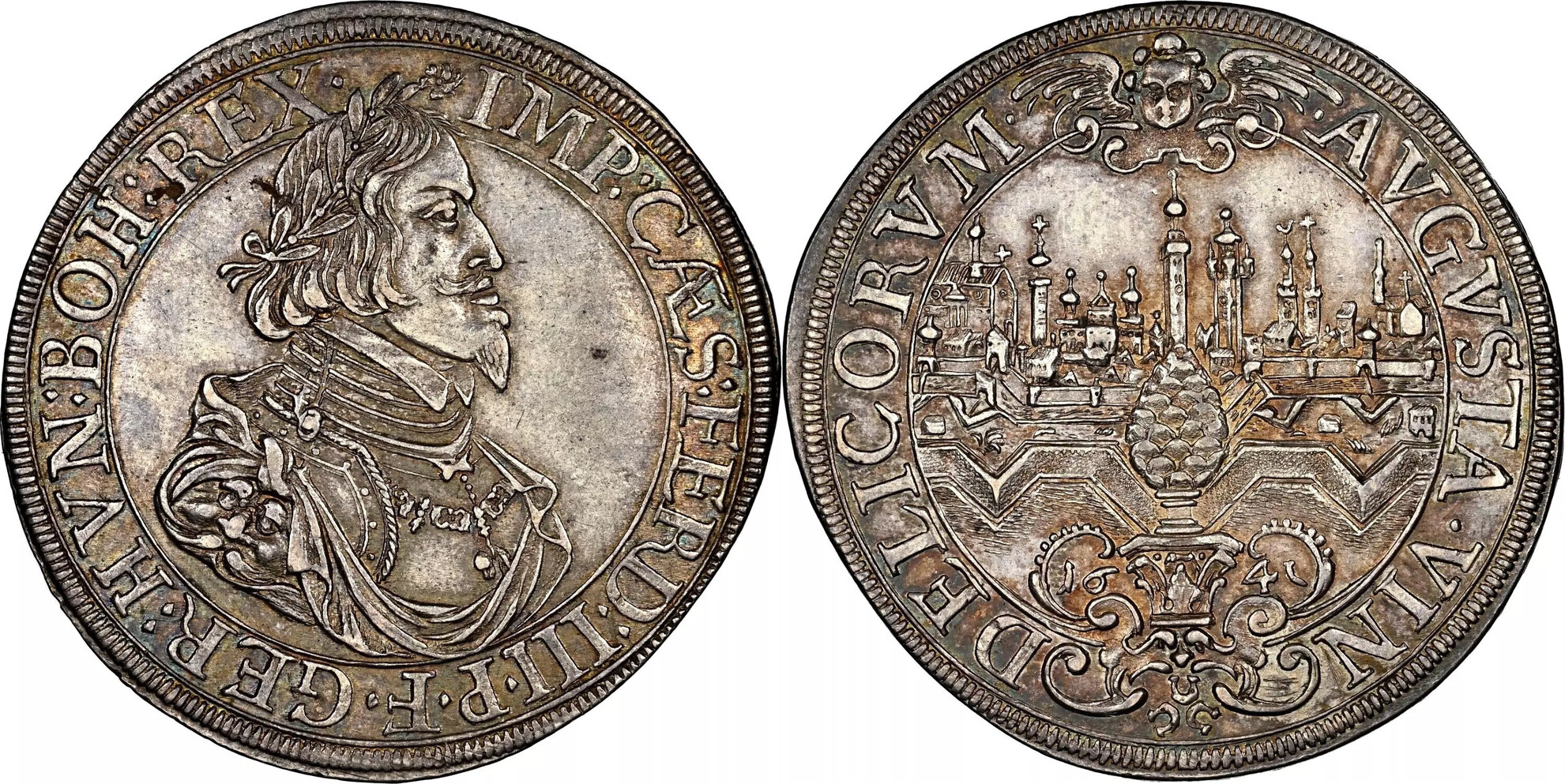 GERMANY TALER 1641 Augsburg (Free City), Ferdinand III. Silver City-View Thaler Coin. NGC MS 61 ...