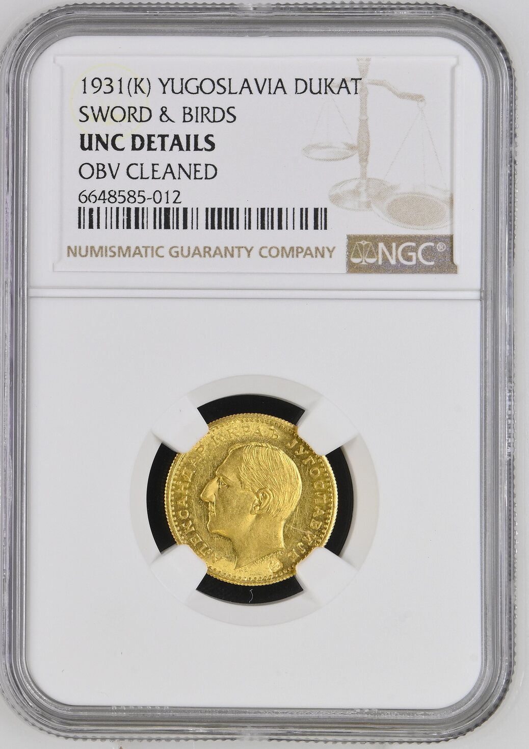 YUGOSLAVIA DUKAT 1931(K) King Alexander I. Gold Ducat (ДУКАТ) Coin. NGC UNC Details | MA-Shops